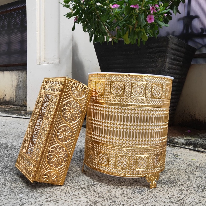Trash Box And Tissue Box SET Gold 2in1 / Living Room Trash Can / Living ...
