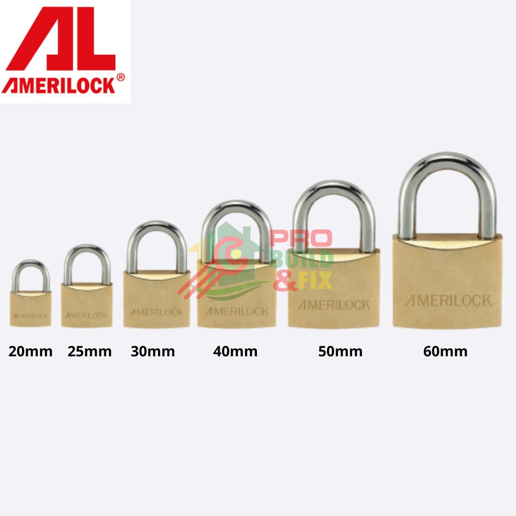 Amerilock Heavy Duty Brass Padlock 20mm, 25mm, 30mm, 40mm, 50mm, 60mm ...