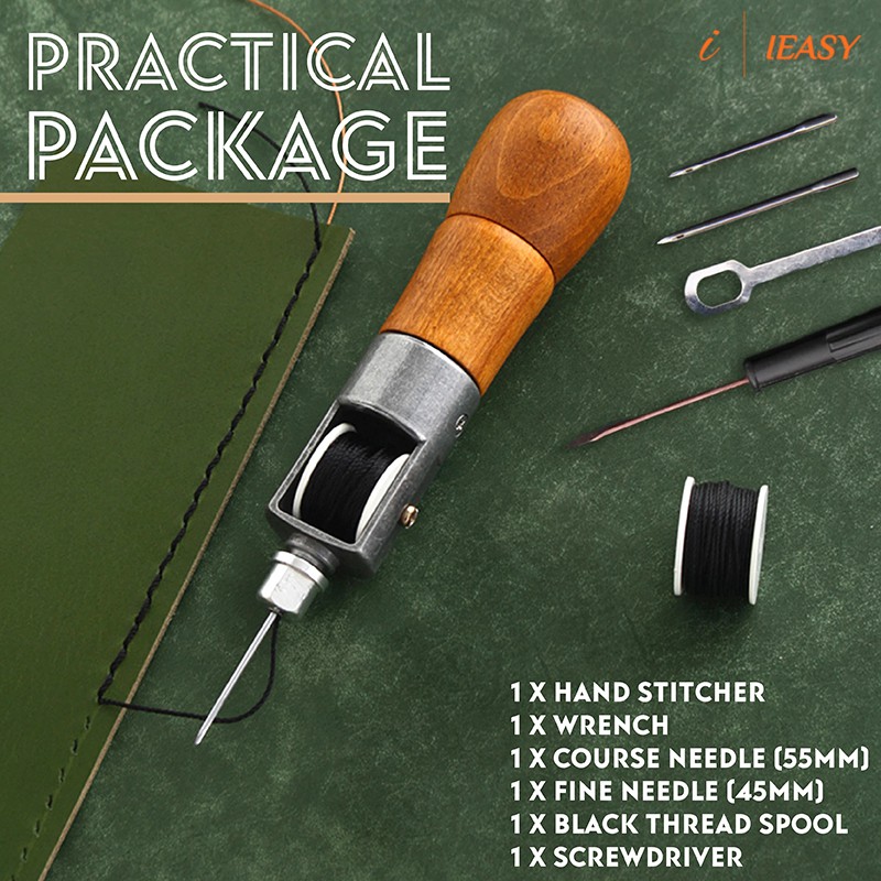 Wood Handle Leather Sewing Awl Kit Hand Stitcher Professional Handmade ...
