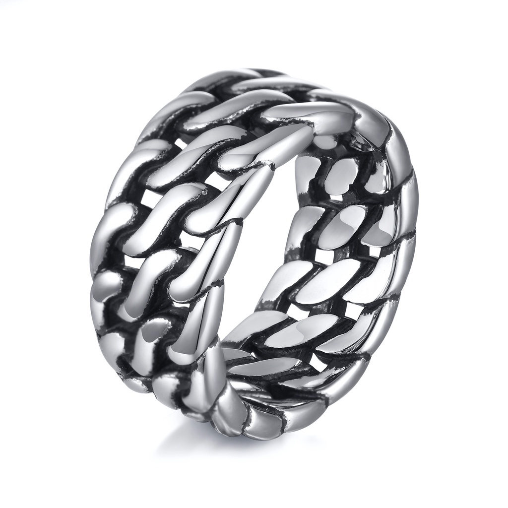 Vnox Solid Silver Cuban Link Chain Ring for Men Stainless Steel Jewelry ...