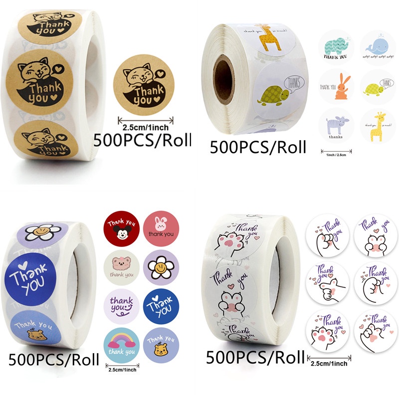 1 Inch Round 500PCS/Roll Cute Animal Thank You Sticker Teacher Reward ...