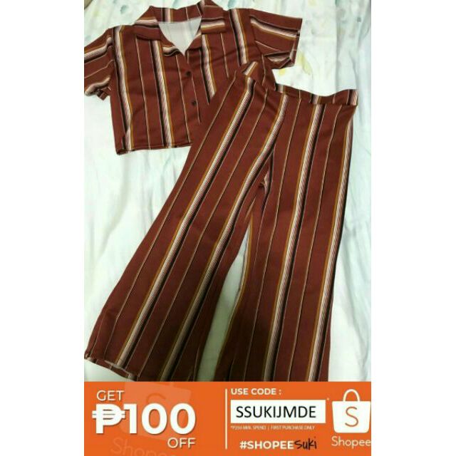 Crop Top and Squared Pants Culottes Terno Coordinates | Shopee Philippines