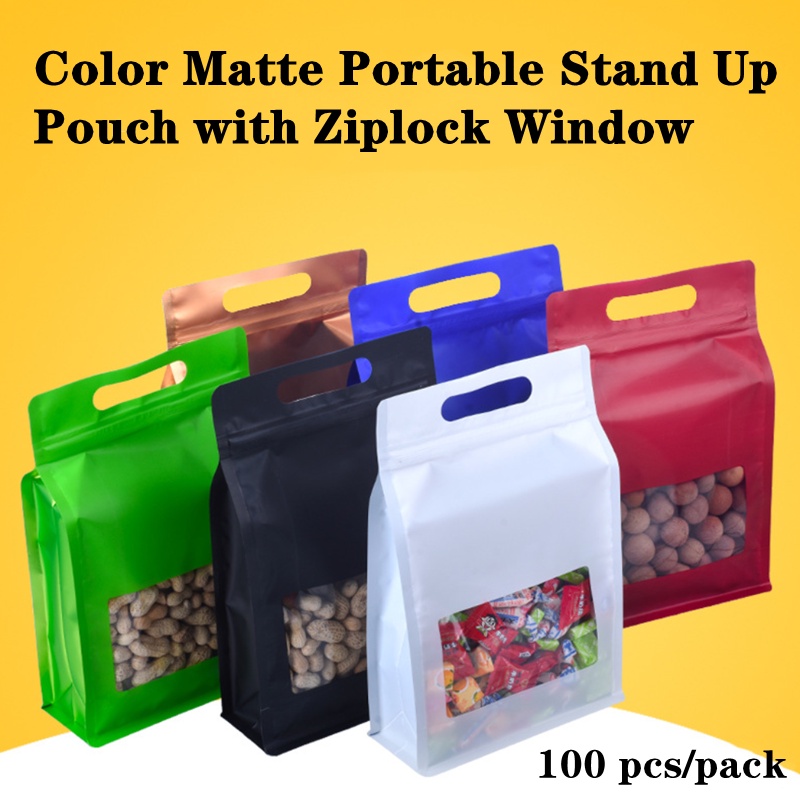 100pcs Color Matte Stand Up Pouch with Ziplock Window Flat Bottom Side ...