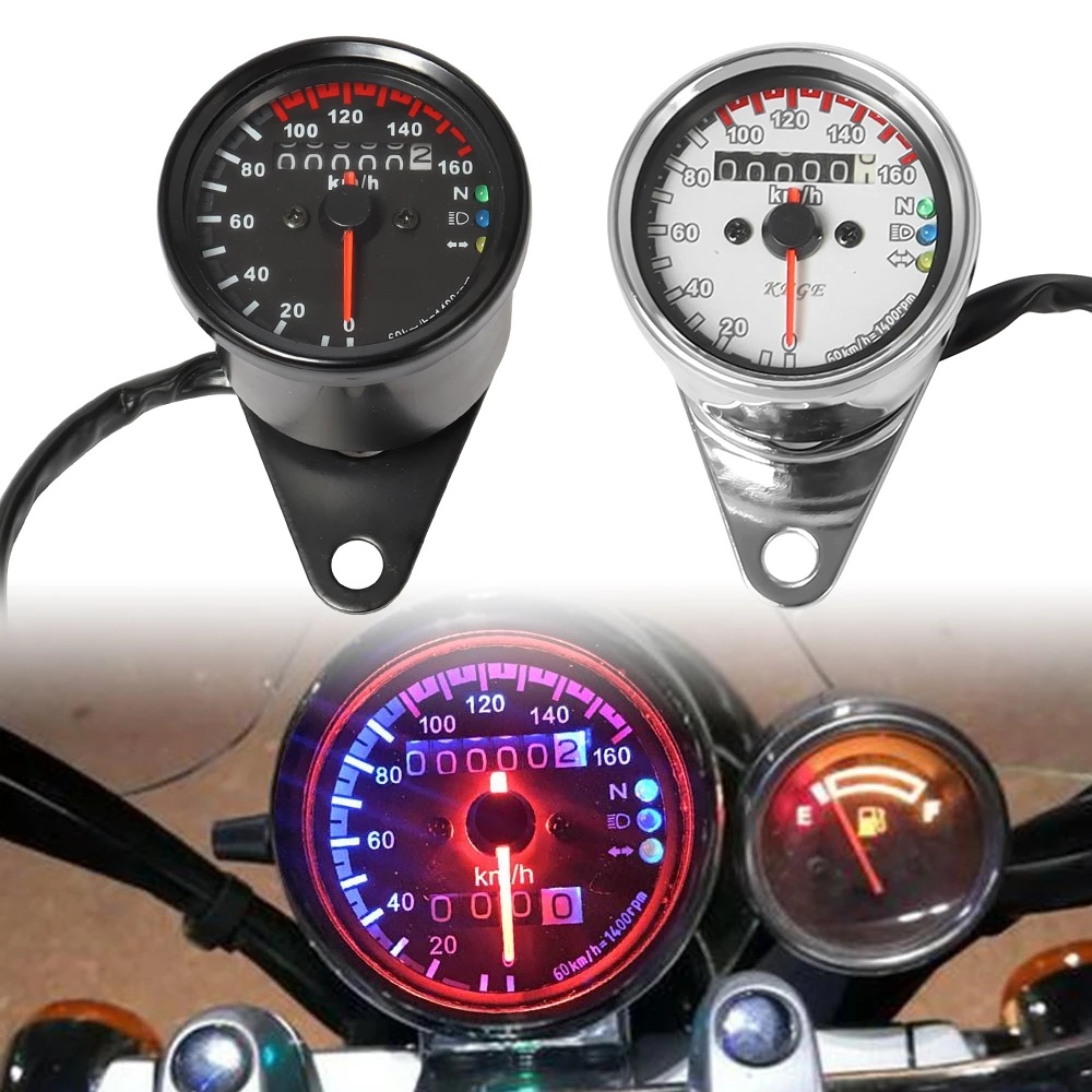 Universal Chrome/ Black Motorcycle Speedometer Odometer Gauge 0-160 km ...