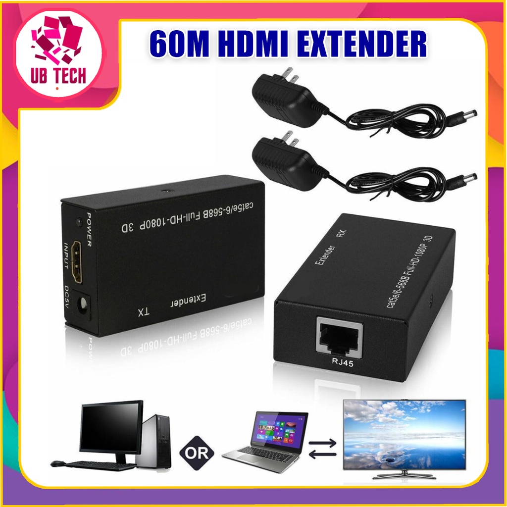 HDMI Extender 60M Extension CAT5e/6 1080P Full HD Signal | Shopee ...
