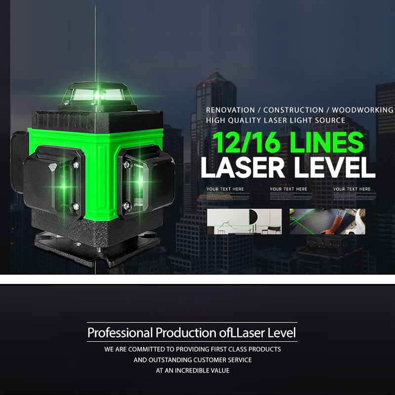 4D 12/16 Line Laser Level Battery Tripod Self-Leveling Green Making ...