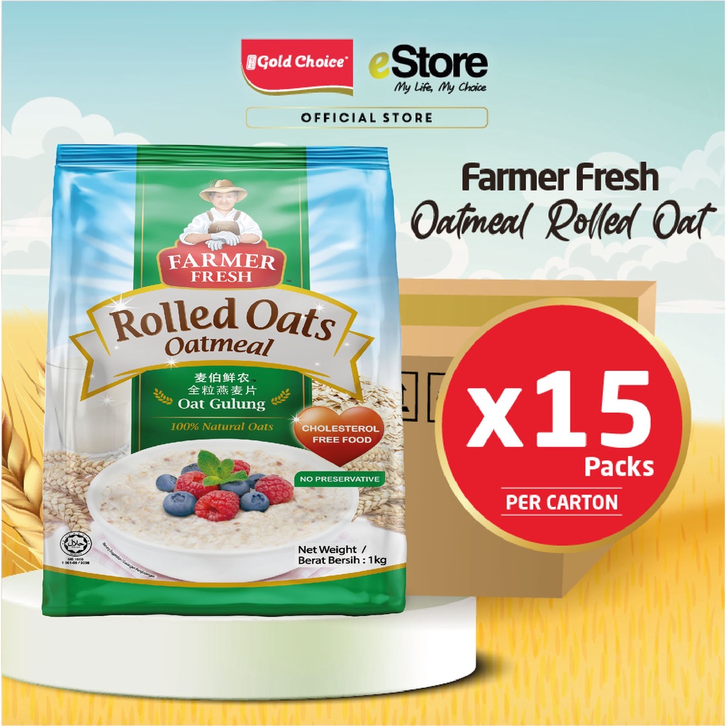 FARMER FRESH Oatmeal Rolled Oats - (1kg X 15) / 1 Carton [Oat] | Shopee ...