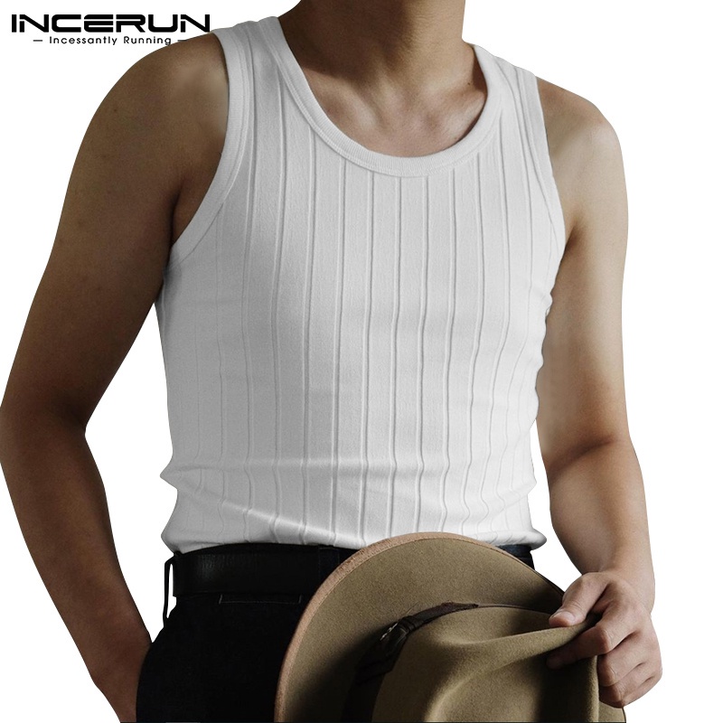INCERUN Men Summer Casual Comfy Sleeveless Slim Fit Pleated Tank Top ...