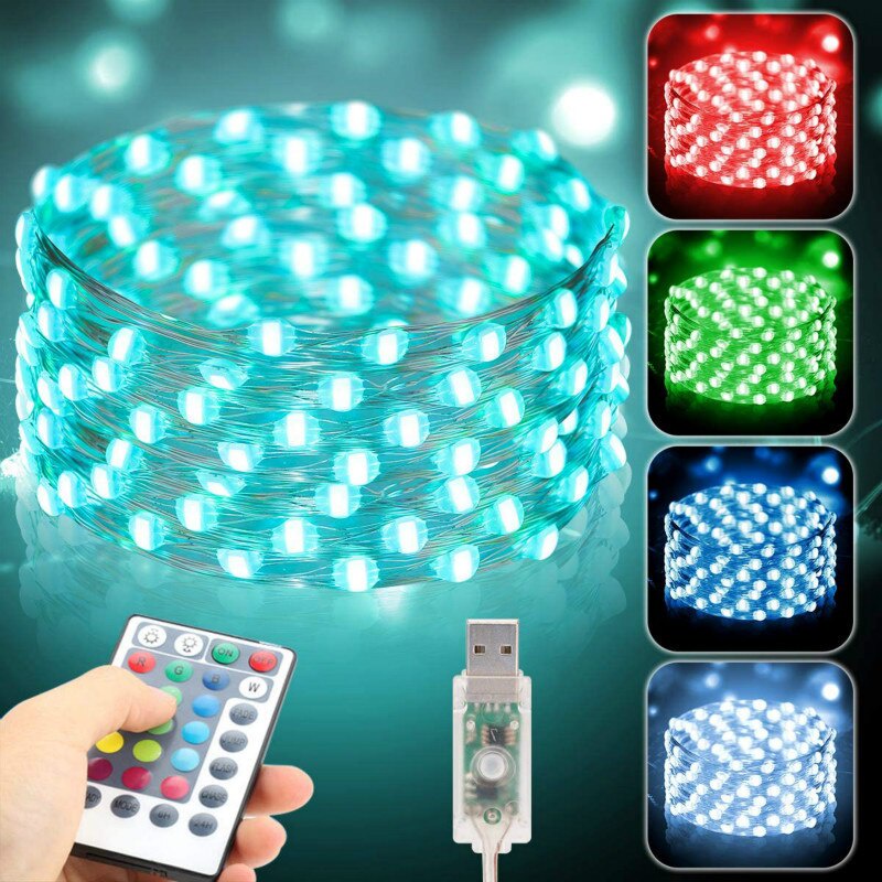 50/100/200 LED Copper Wire String Lights USB Remote Control Color Fairy ...