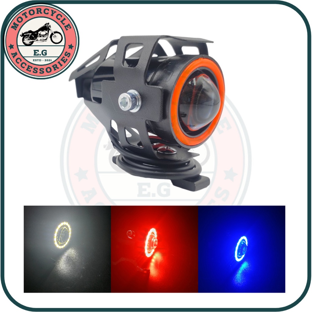 E.G Angel Eyes Motorcycle LED Headlight MINI U7 Fog Light Driving Moto ...