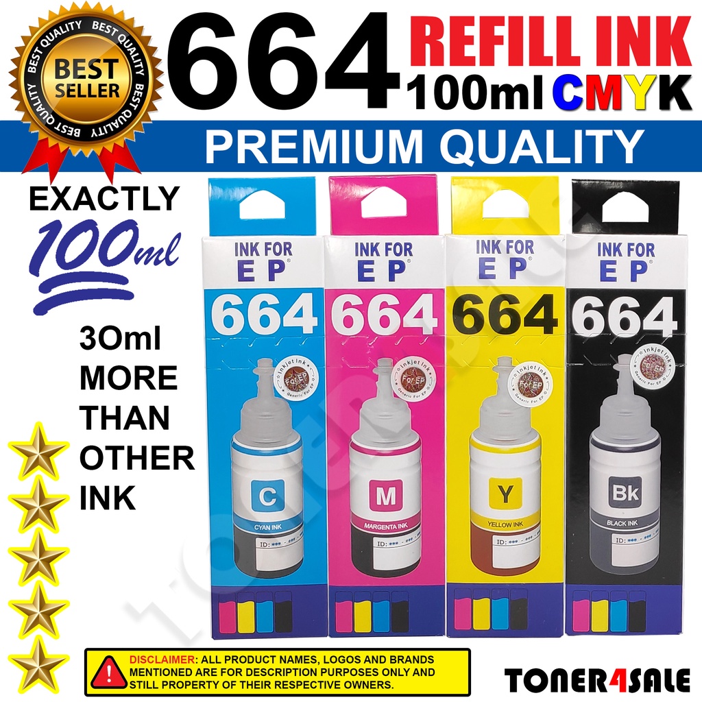 100ml refill ink EP 664 T664 compatible for EP L120 L121 L210 L220 L300 ...