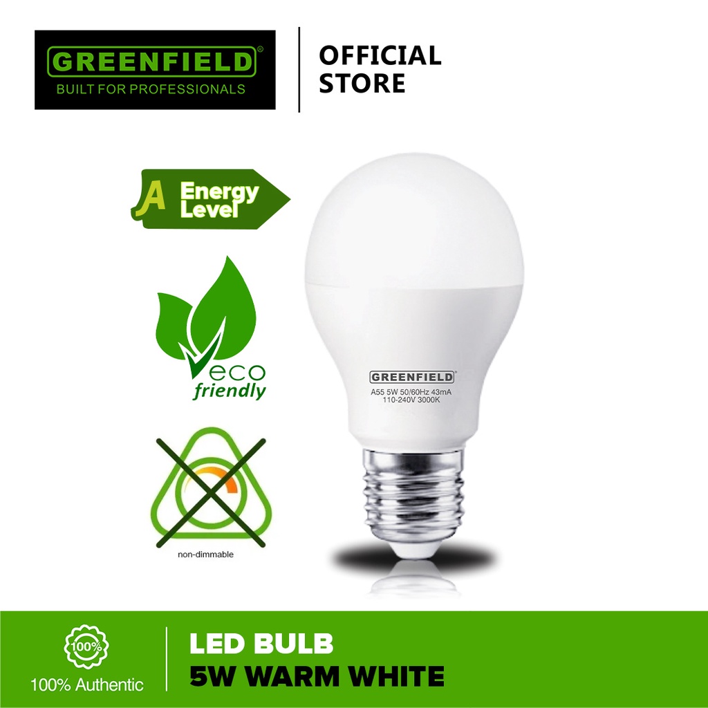 Greenfield LED Bulb A55 E27 5W Warm White | Shopee Philippines