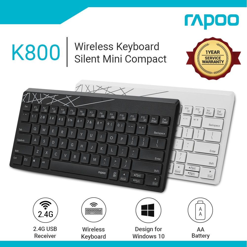 Rapoo 8000M 2.4G Wireless Keyboard Silent Mini keyboard for laptop ...