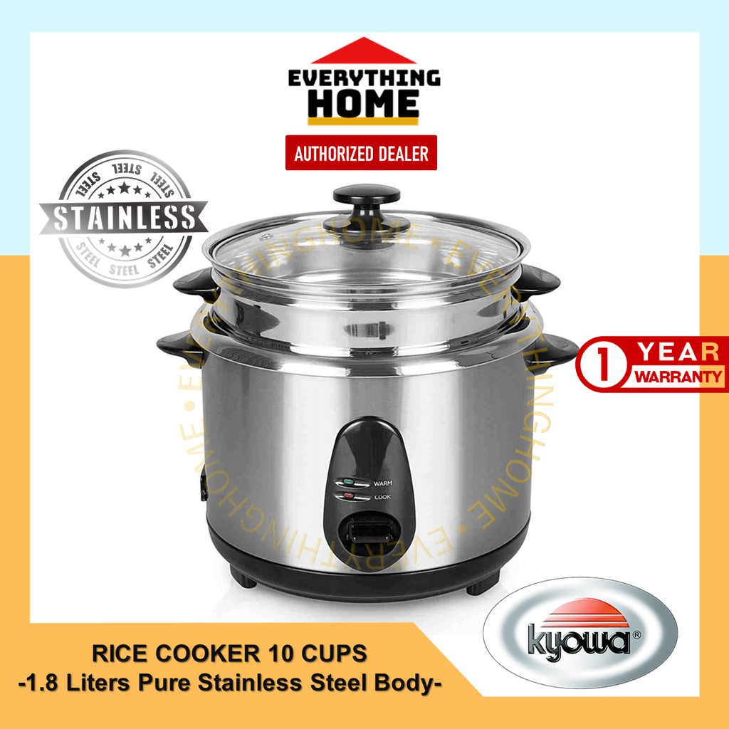 Kyowa Rice Cooker 1.8 Liters (10 Cups) Pure Stainless Steel w/ Steamer ...