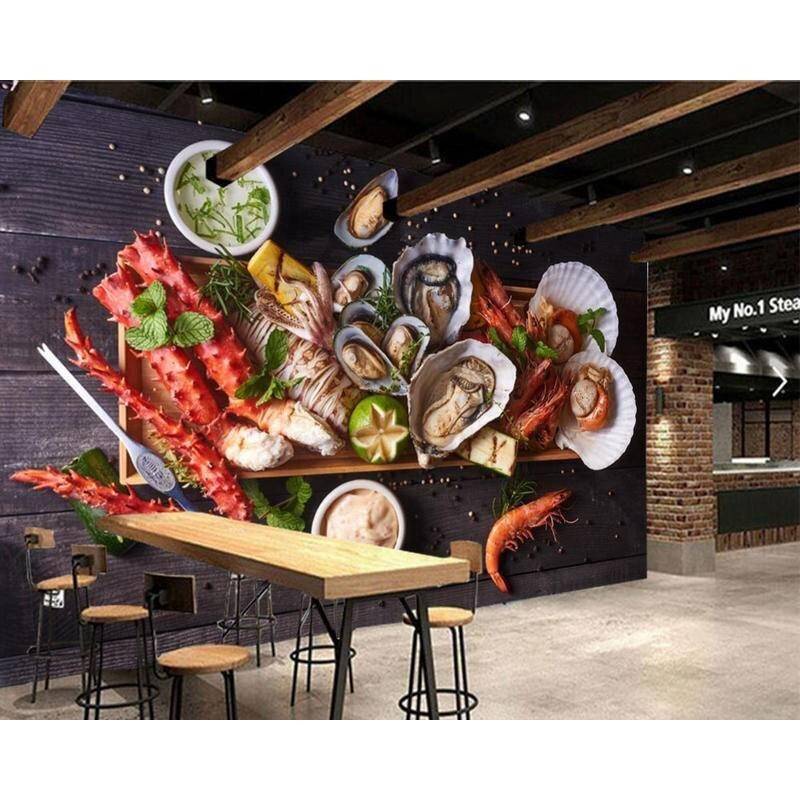 Custom Seafoods Shellfish Food 3d Shrimp Murals For Living Room Kitchen ...