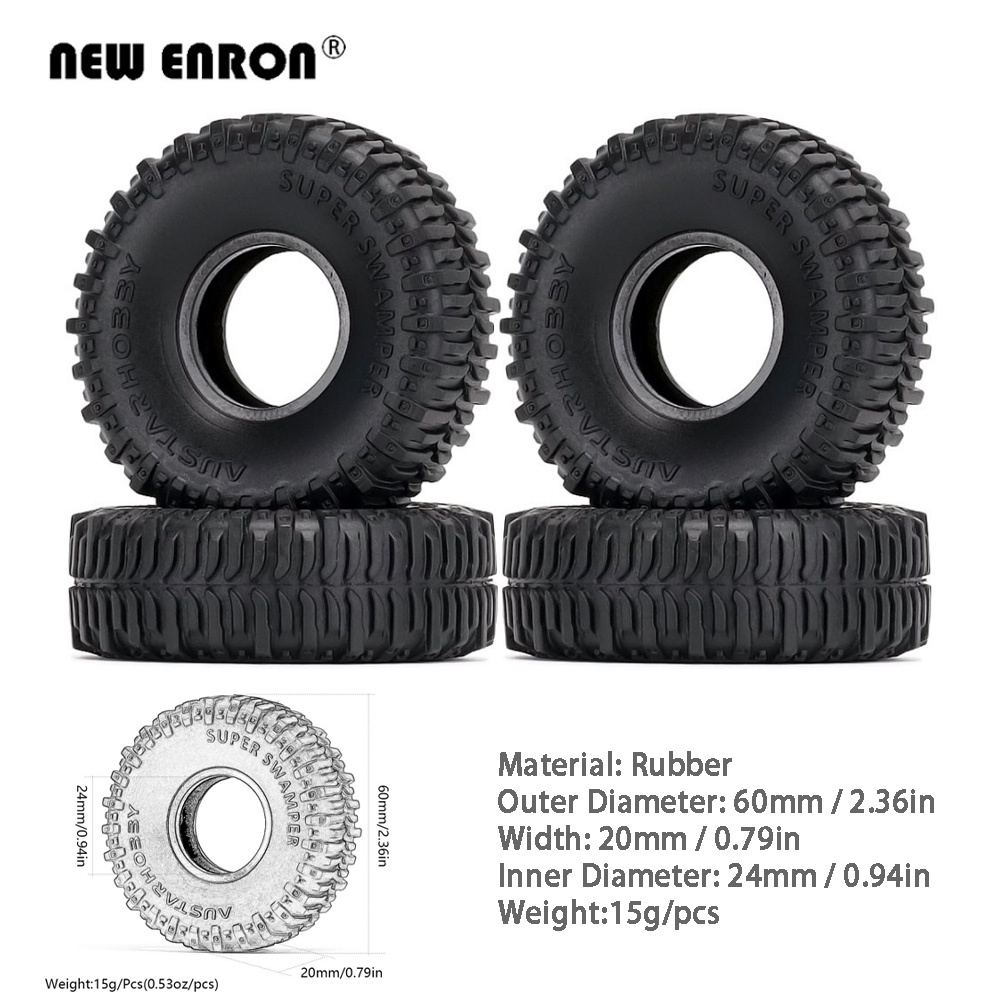 4Pc 1.0inch Soft Rubber 60mm Super Swamper Mud Tires Wheel Tyre for RC ...