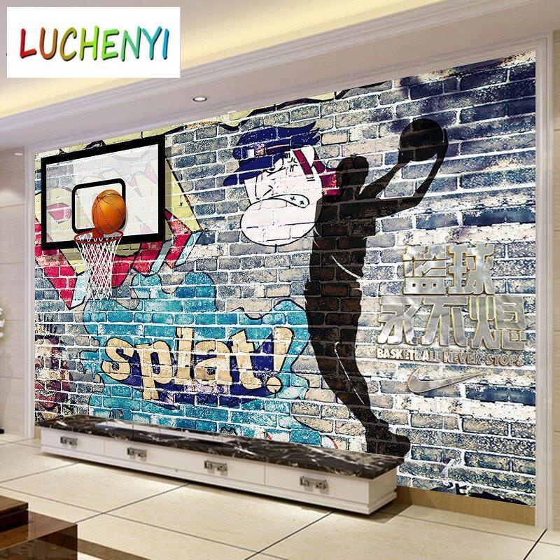 graffiti cloth wallpaper retro background brick tooling 3d style mural ...