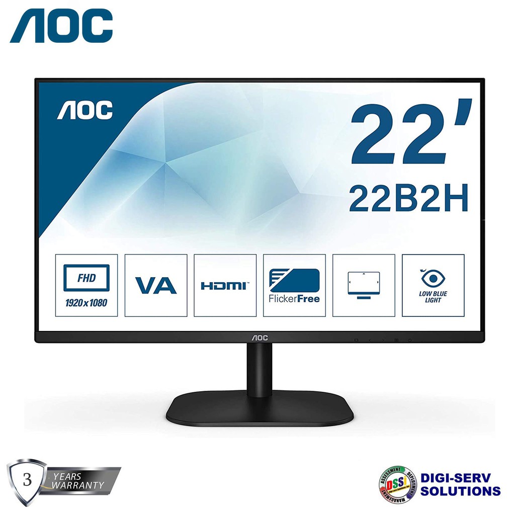 AOC 22B2H 21.5" Full HD 3-sided frameless Monitor, 75 Hz, Flicker-Free ...