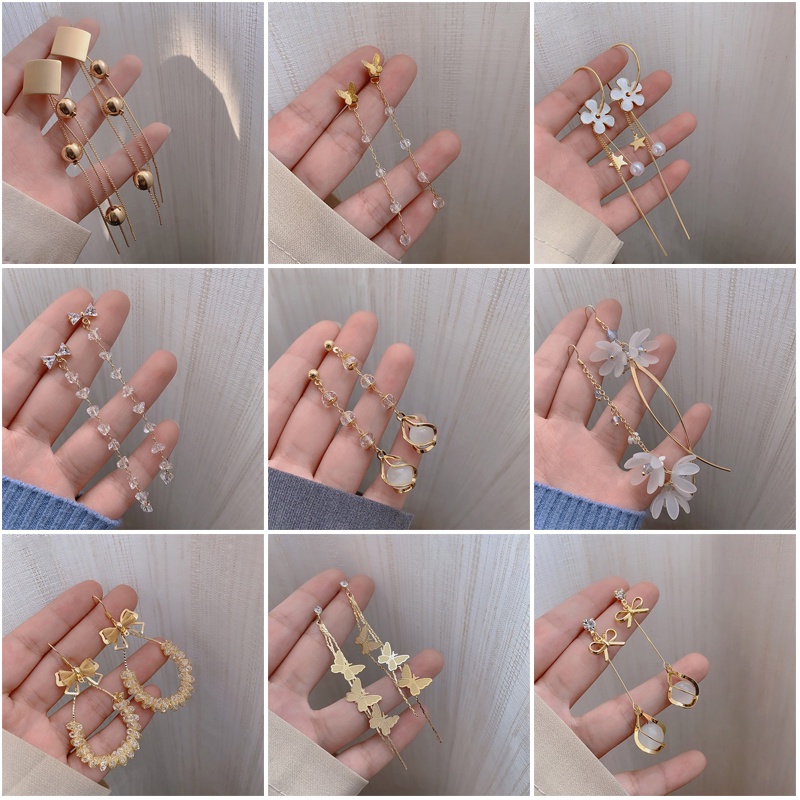 S925 Long Earings for Women Set Drop Fashion Earrings Hikaw Earrings ...