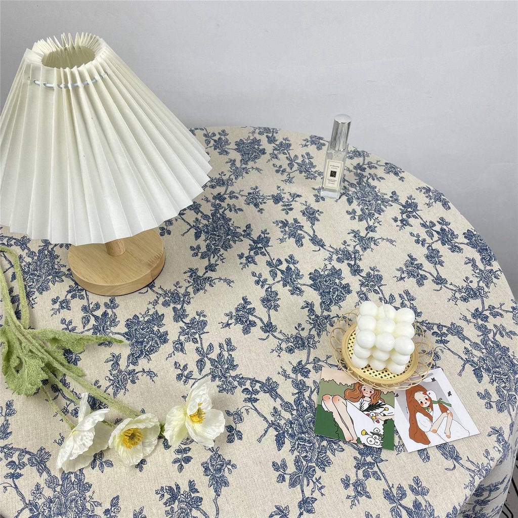 Retro Blue Flower Table Cloth Simple Rose Picnic Cloth Background Cloth ...