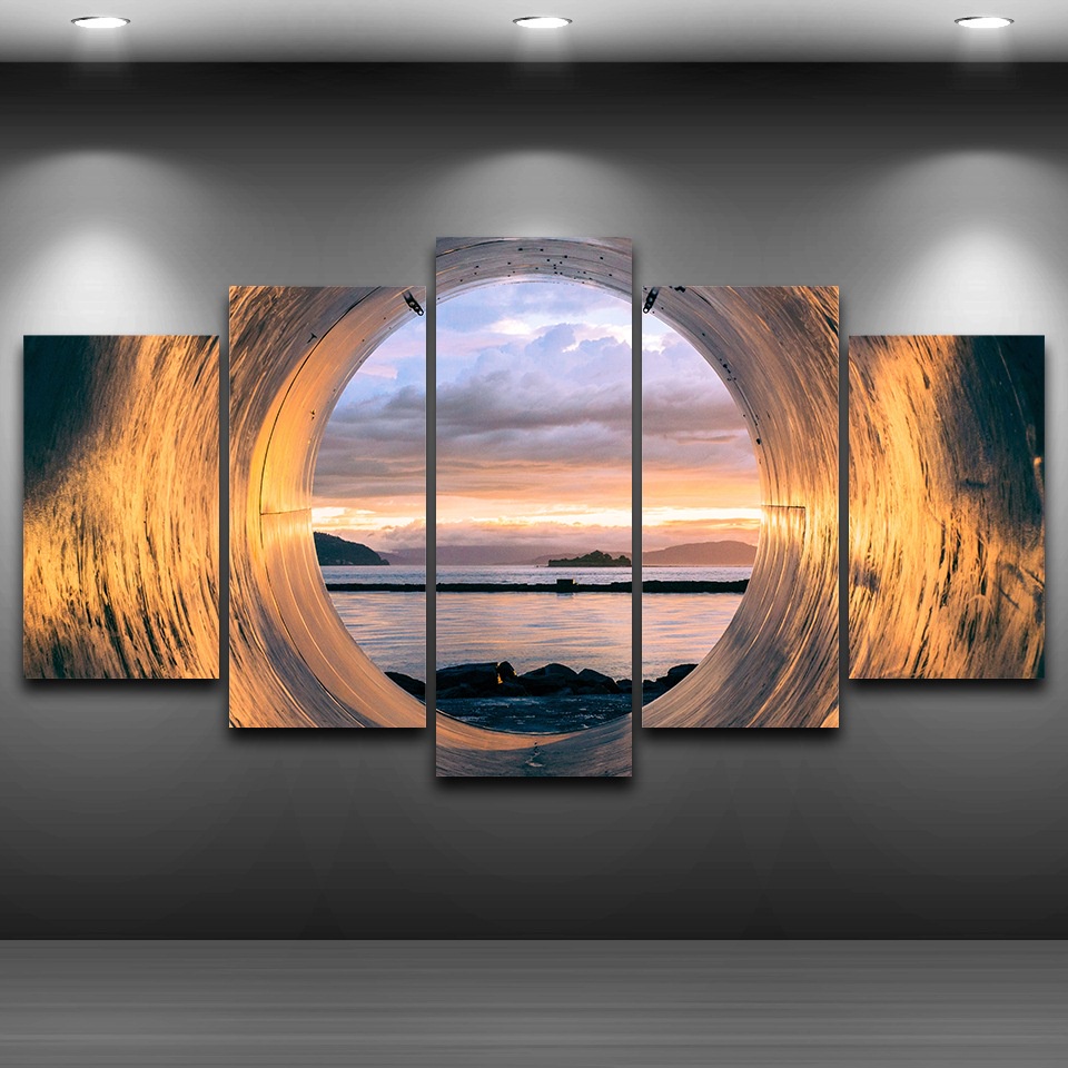 Wall Art Painting Modular Poster Modern Home Decor 5 Panel Tube Sunset ...