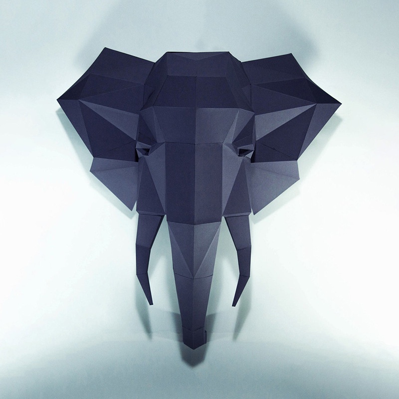 Elephant Head 3D Paper Model Animal Sculpture 72CM Elephant Papercraft ...