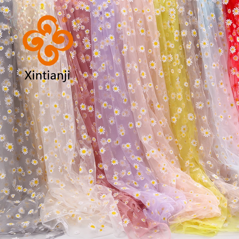 1 Meter Small daisy Mesh fabric curtain cloth dress material soft net ...