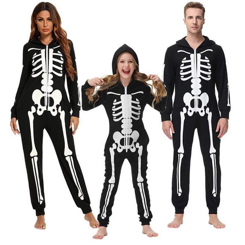 Skeleton Scary Family Halloween Costume Adults Kids Horror Skull ...