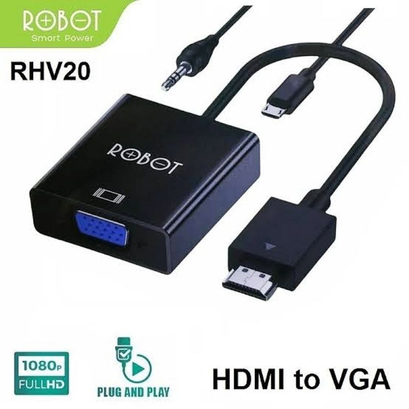 Robot HV-20 HDMI TO VGA CONNECTION ADAPTER AUDIO & POWER PLUG AND PLAY ...