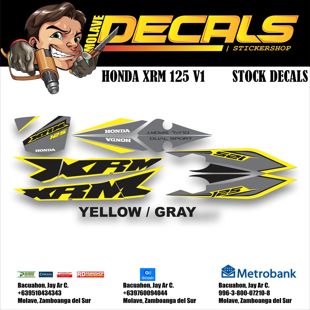 HONDA XRM 125 V1 STOCK DECALS | HIGH QUALITY | HD PRINT (YELLOW | GRAY ...