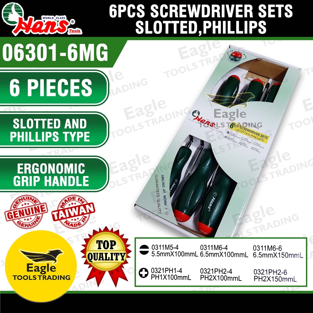 Hans 6 pcs Screwdriver Set Slotted and Phillips | 06301-6MG | Shopee ...