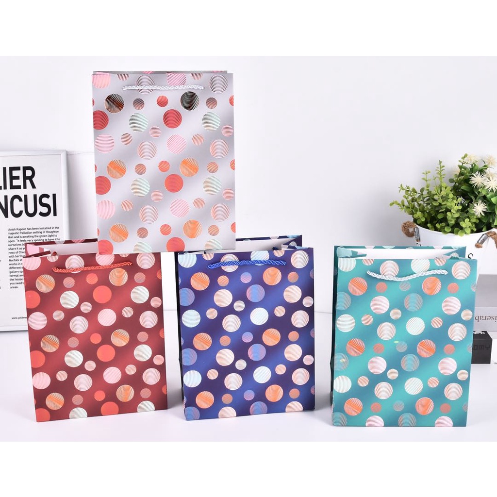 Kraft Paper Bag POlka dots design with Plain Rope Handle Gift bag ...