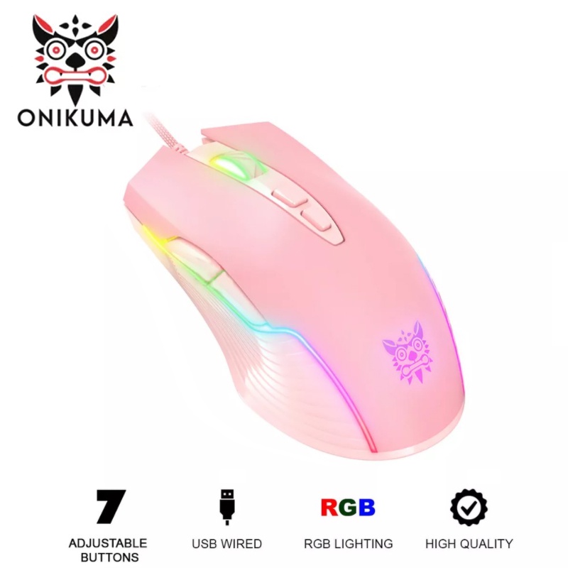Onikuma SAKURA RGB Gaming Mouse Cute Pink Optical High Precision DPI800 ...