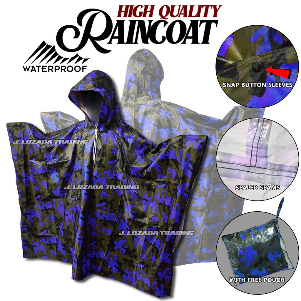 PONCHO CAMOUFLAGE BLUE KAPOTE RAINCOAT WITH BAG (MAKAPAL PVC MADE) 100% ...