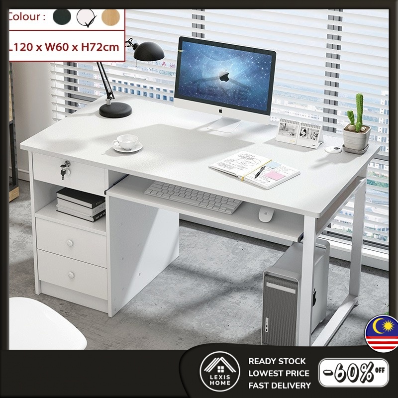 LEXIS L120cm Home Office Table Computer Desk With Keyboard Tray Steel ...