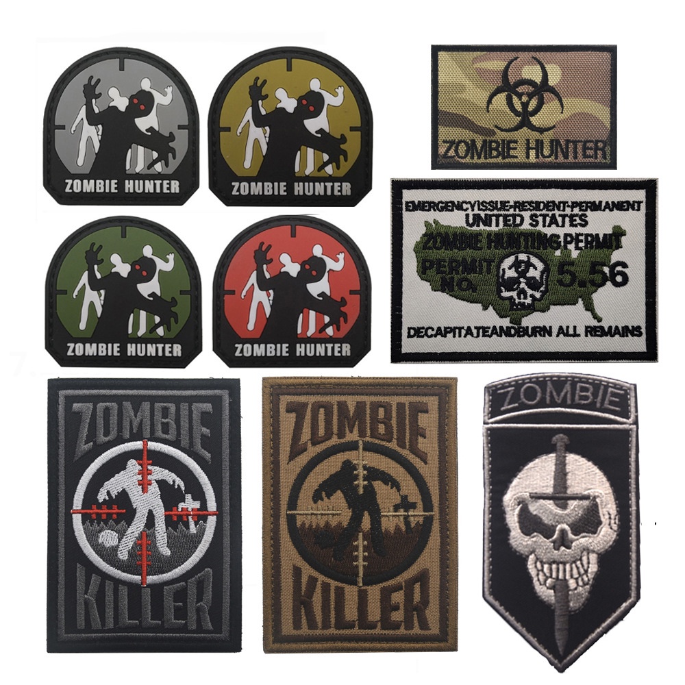 Zombie Hunter IFF PVC Military Tactical Patch Badges Emblem Applique Hook Loop Embroidered ...