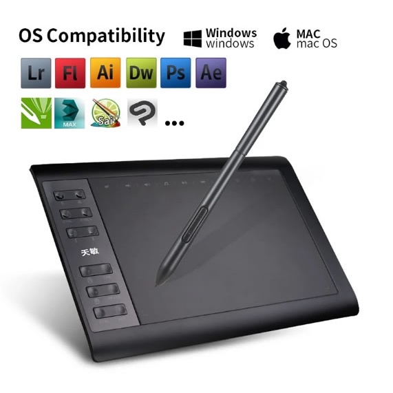 10Moons 1060Plus Graphic Tablet 10x6 Inch Digital Drawing Tablet 8192 ...