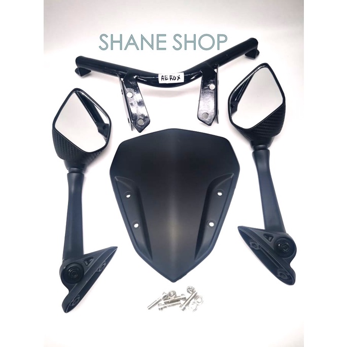 Black Visor W/ Side mirror W/ Bracket w/out bolts (3in1) for Mio/Click ...