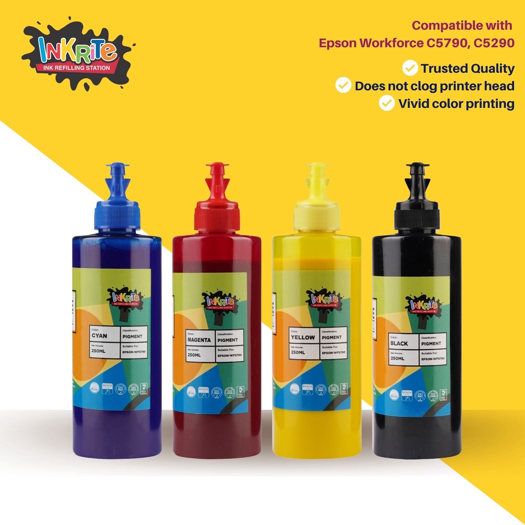 Inkrite Pigment Ink for Epson WorkForce WF-C5790 WF-C5290, 250 ml ...