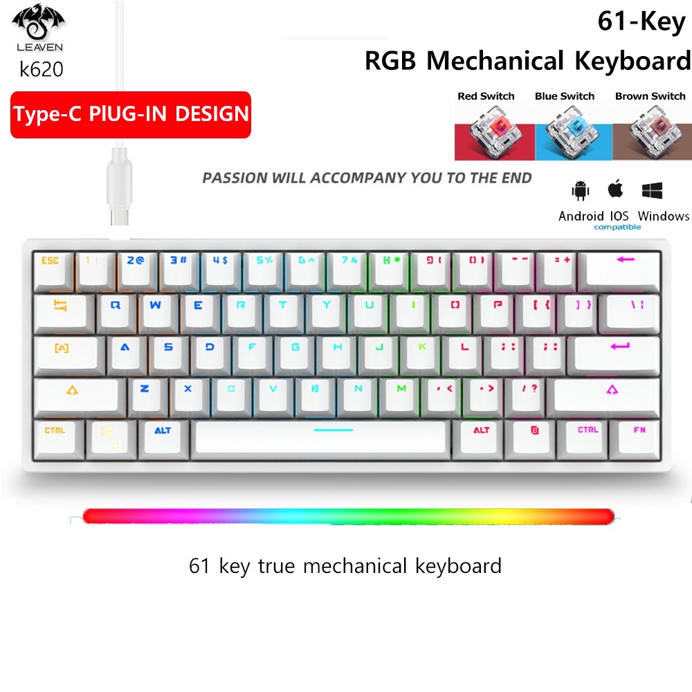 Xtech K620 K550 K880 Mechanical Keyboard 61key RGB Light Wired Gaming ...