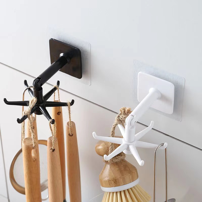 Sticky Kitchen Hook with 6 Hook Folding Plastic Swivel Snap Adhesive ...