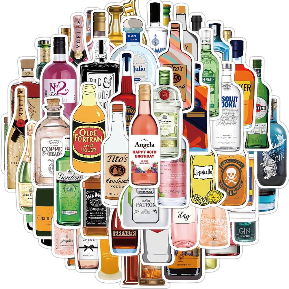 50pcs Whisky Beer Wine Bottle Stickers for Laptop Computer Phone ...