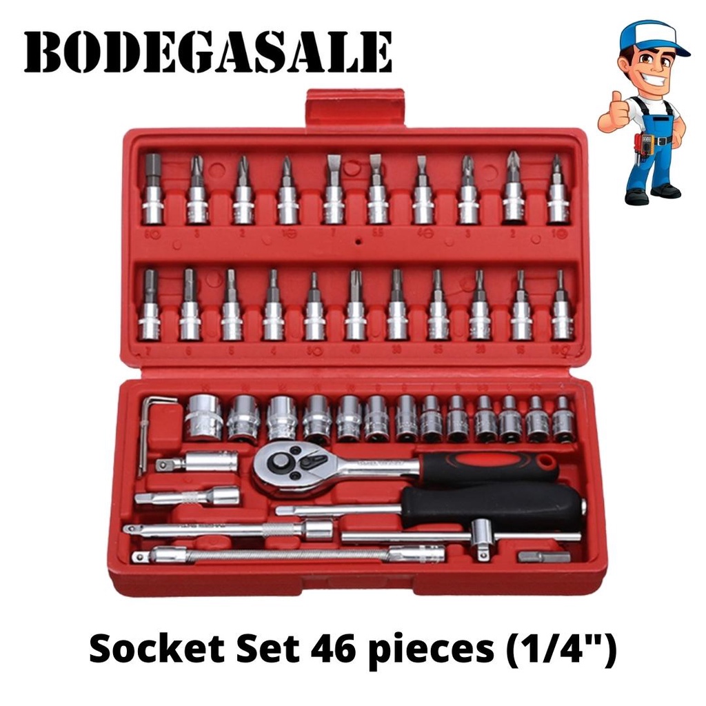 SOCKET SET 46 Pcs Tool Box Spanner Socket Wrench Set 1 4 DR Car Motorcycle Repair Tool Set Chrome Shopee Philippines