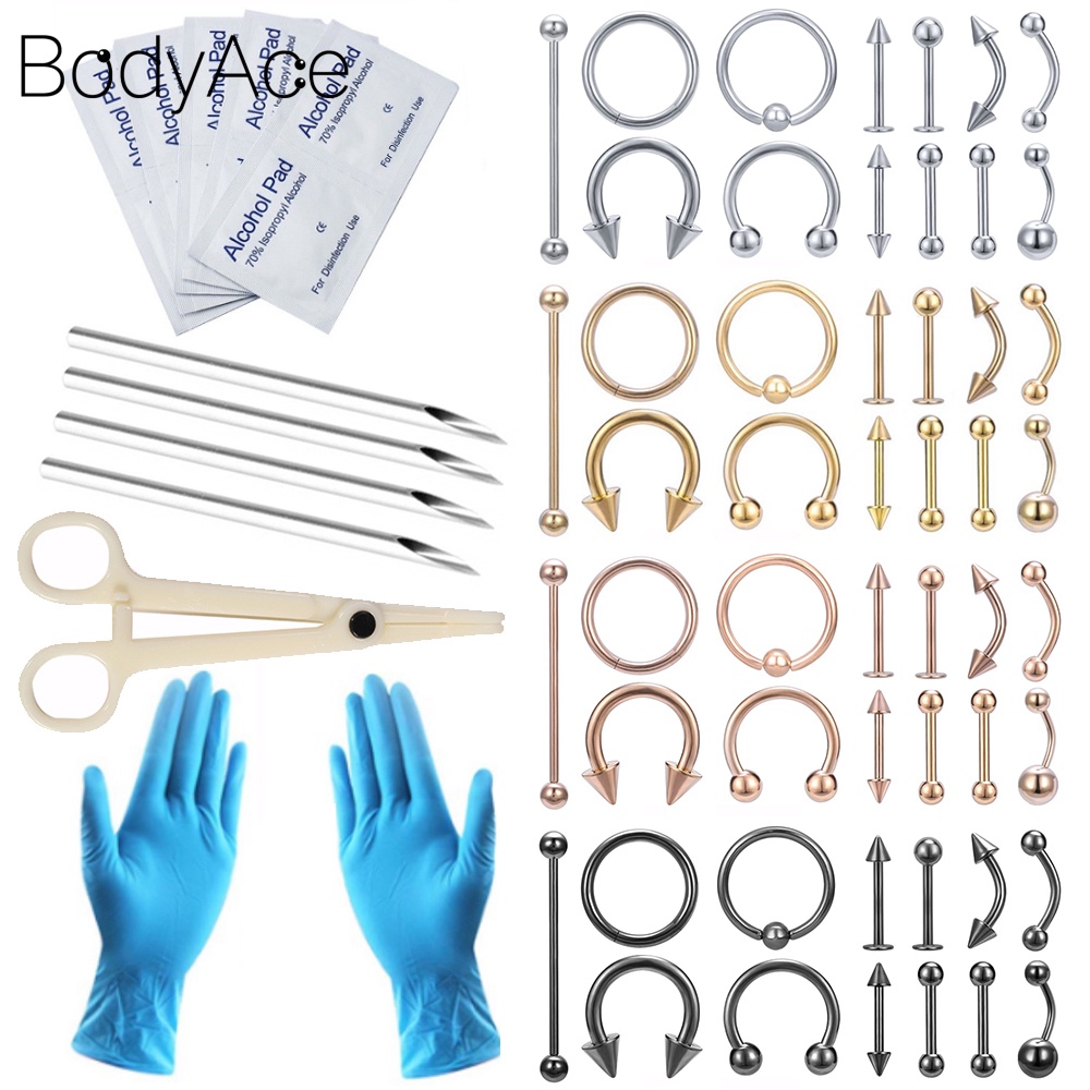 Bodyace 1 Set Professional Lip Eyebrow Piercing Tool Kit Stainless ...