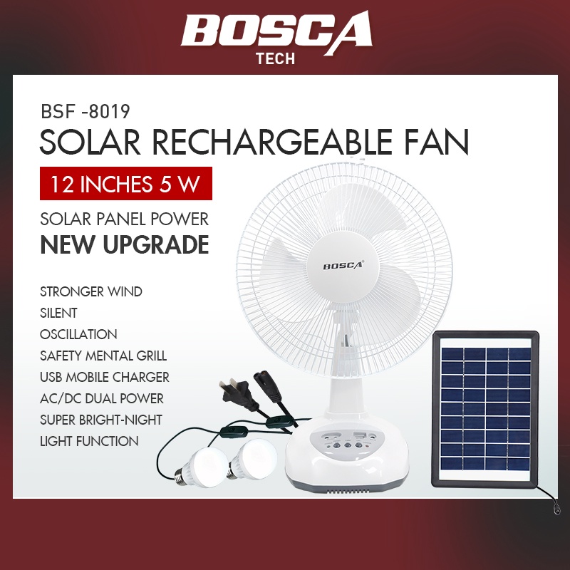 BOSCA Solar rechargeable fan 12 inches 18W Desk Fan Table Fan BSF-8019 ...