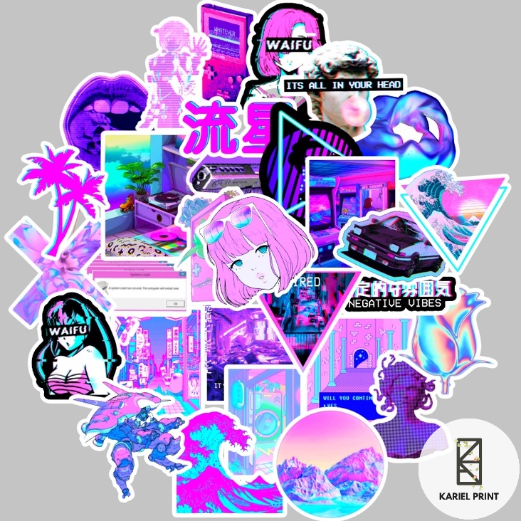 30pcs Vaporwave Graffiti Laminated Stickers [30pcs/1.8 inches Water ...