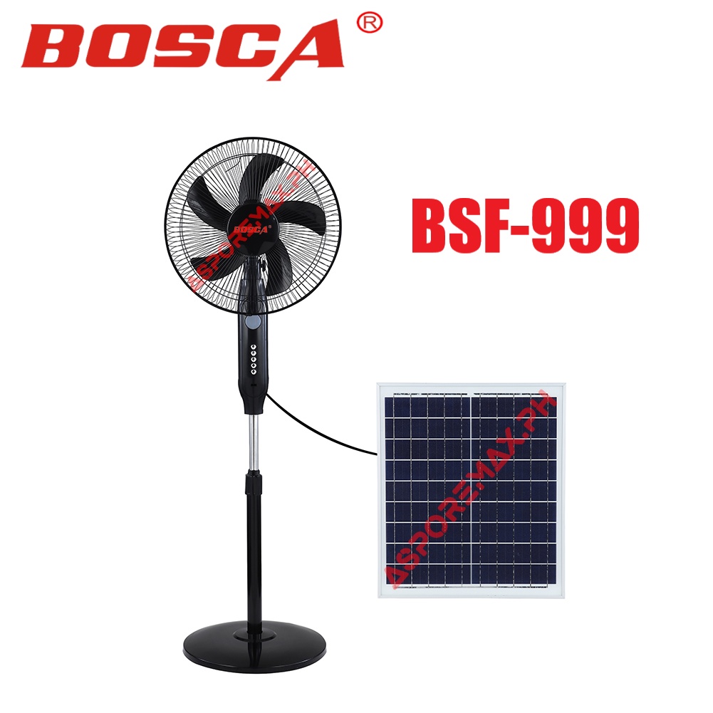 BOSCA Solar Stand Fan 16 inches with 5 Blades+3 Speeds Solar Electric ...