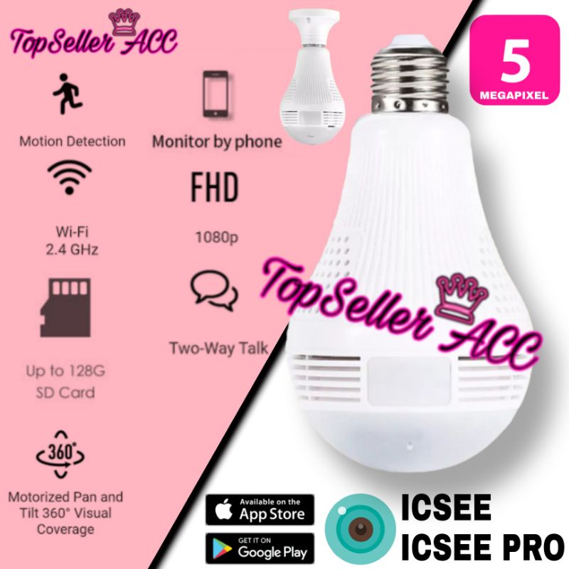 Panorama FISHEYE 360 BULB 5MP ICSEE WIRELESS IP LIGHT CCTV CAMERA ...