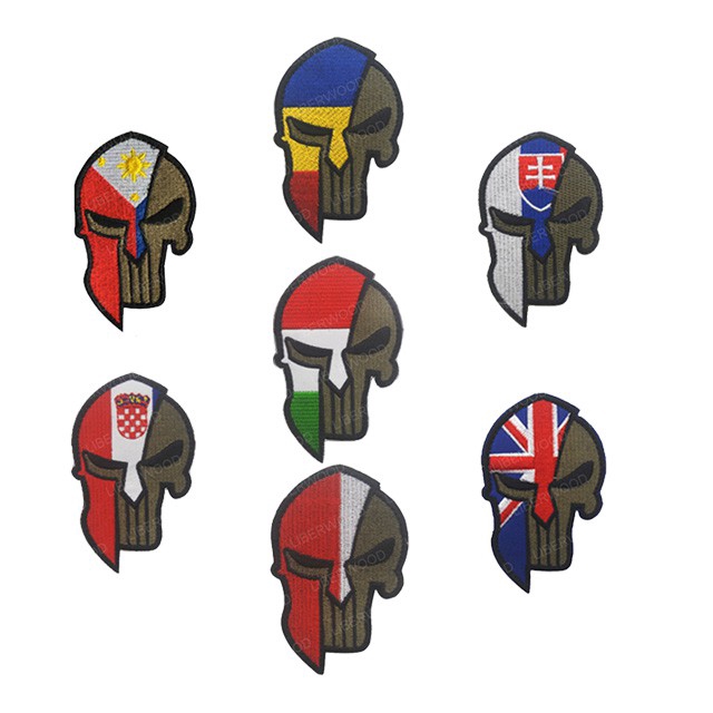 PUNISHER SPARTAN Skull HELMET UK Hungary Poland Croatia Slovakia Romania Philippine Flag Patch ...
