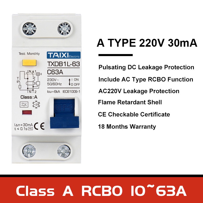 Type A AC CLASS Rcbo 110V 220V RCCB 10A 20a 40A 50A 63A 30mA Residual ...